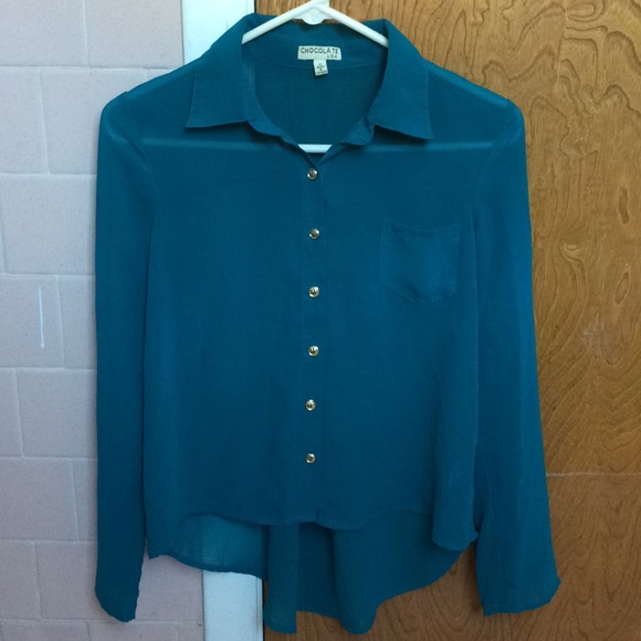 Tops | Teal Blue Blouse With Gold Buttons | Poshmark